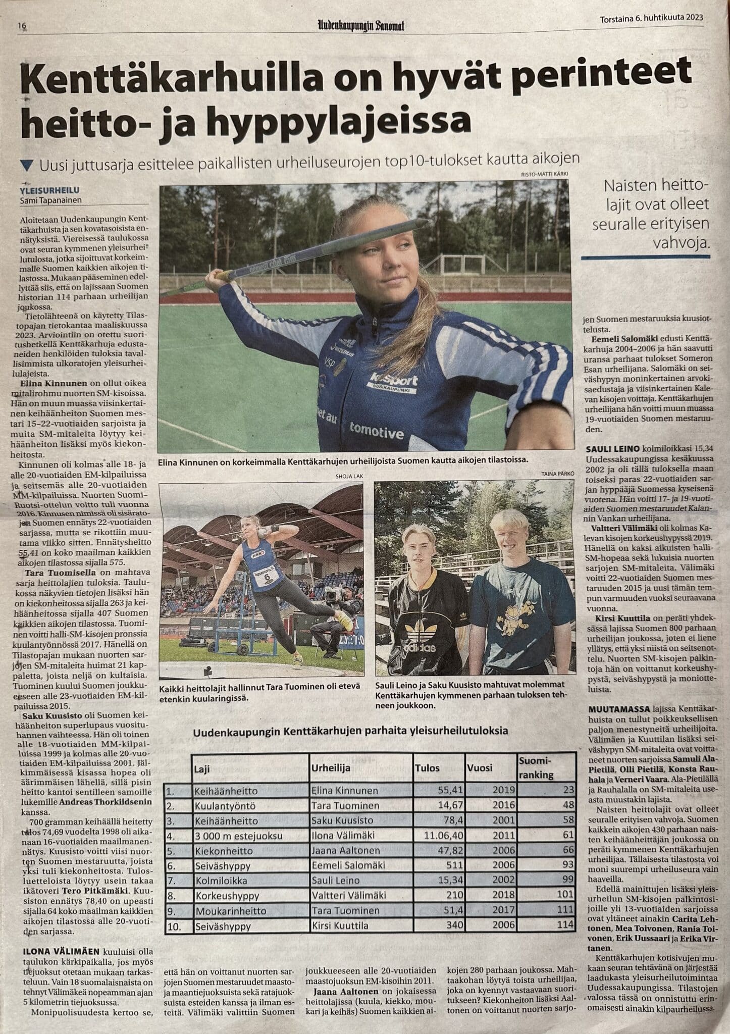 Kenttäkarhuilla on hyvät perinteet heitto- ja hyppylajeissa ...